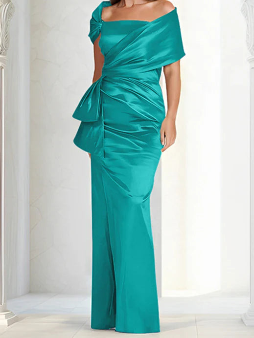 Tight fitting/column off shoulder to ground length mother of the bride ...